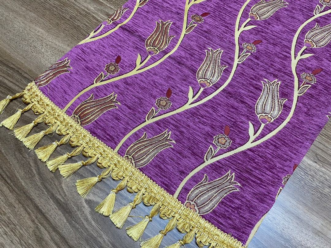 Fuchsia Tulip Pattern Mini Turkish Coffee Table Cloth Runner, Magenta ...