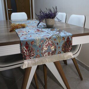 Turquoise Turkish Table Cloth Runner Tulip Design Floral Boho - Etsy