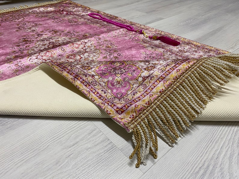Pink Prayer Mat With Tasbeeh, Prayer Bohemian Rug, Turkish Prayer Rug,muslim Janamaz, Namaz Rug ...