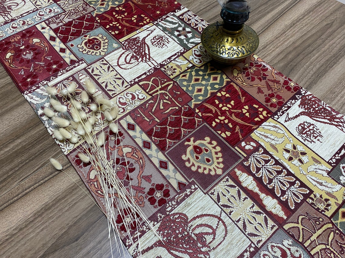 Burgundy Ottoman Turkish Coffee Table Cloth Runner Beige - Etsy