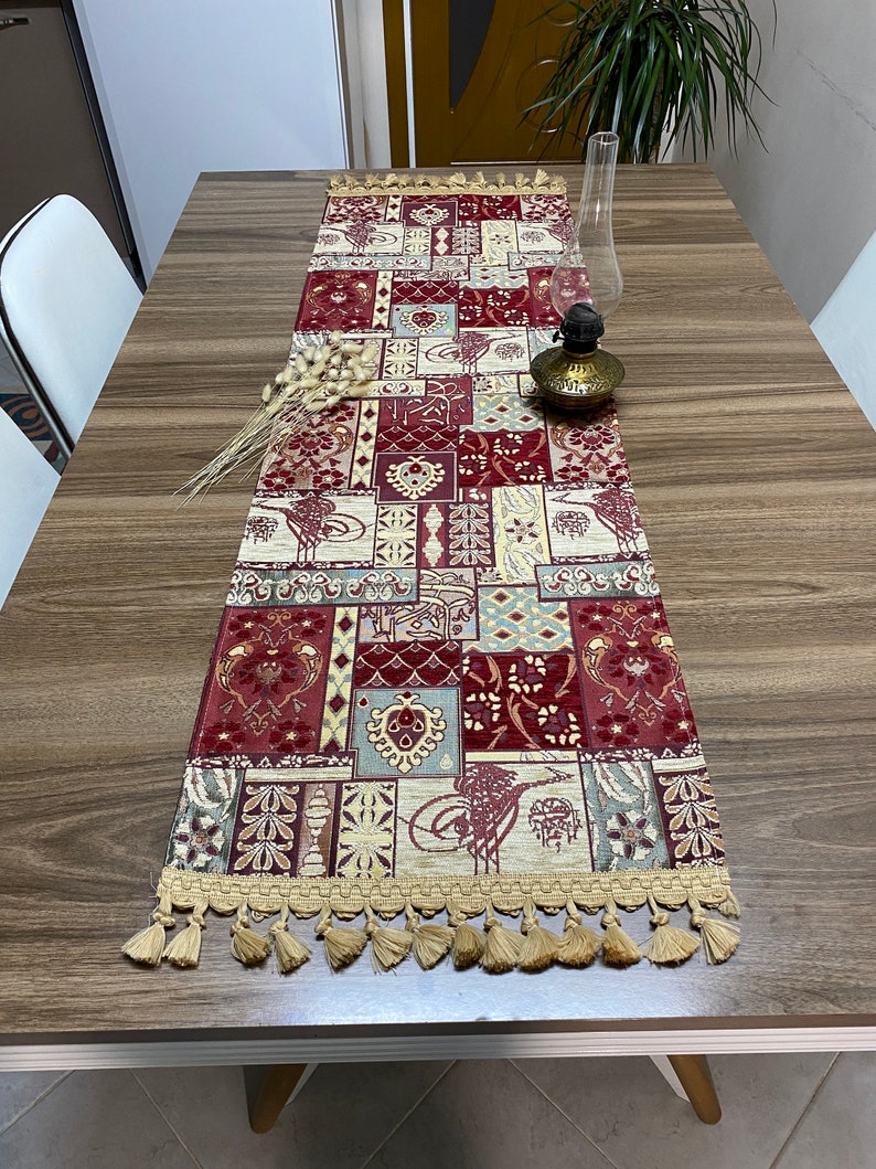 Burgundy Ottoman Turkish Coffee Table Cloth Runner Beige - Etsy
