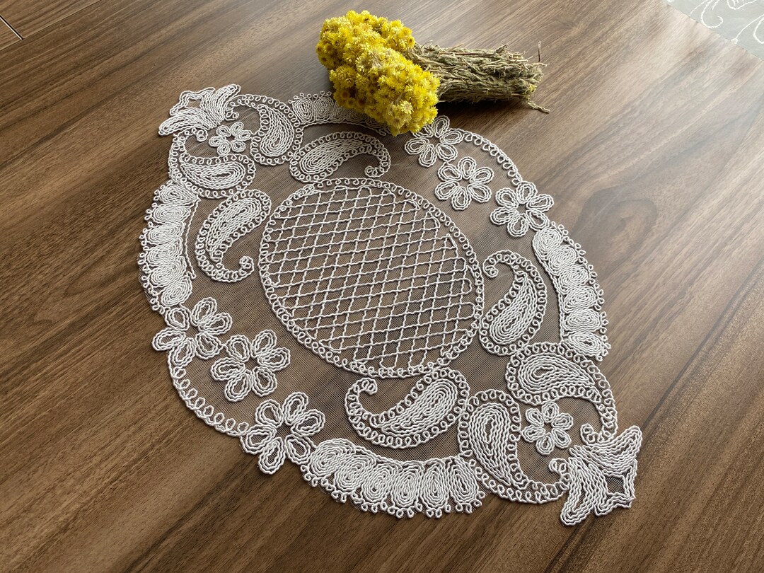 Cream French Lace Doily Placemats, Vintage Velvet Lace Placemats ...