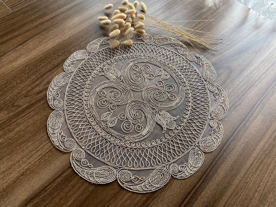 Cappuccino French Lace Doily Placemats, Vintage Round Lace Placemats ...