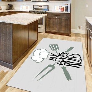 KITCHEN RUG, Washable Decorative Kitchen Area Mat, Knife and Fork Print ...