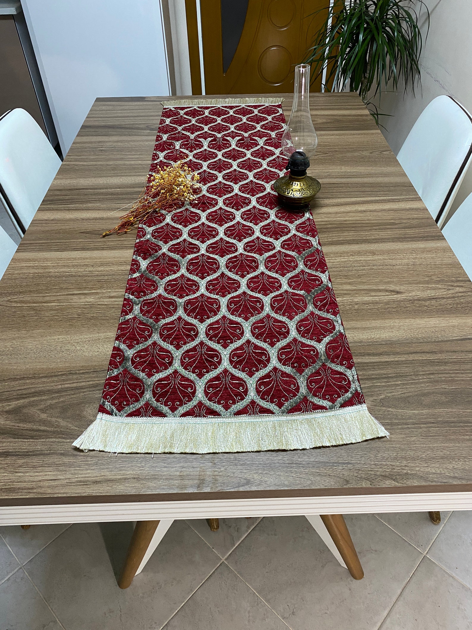 Dark Red Peacock Tail Pattern Turkish Table Runner Long Boho - Etsy