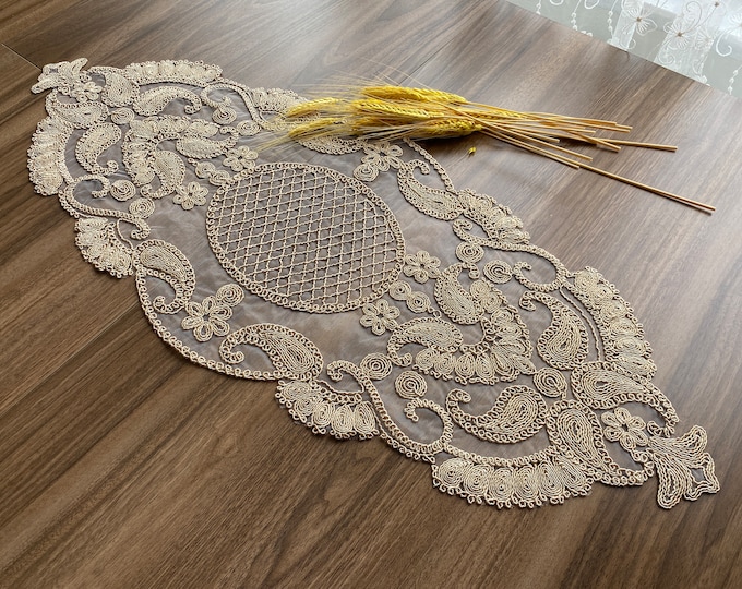 Cappuccino French Lace Table Runner, Vintage Style French Shabby Chic ...