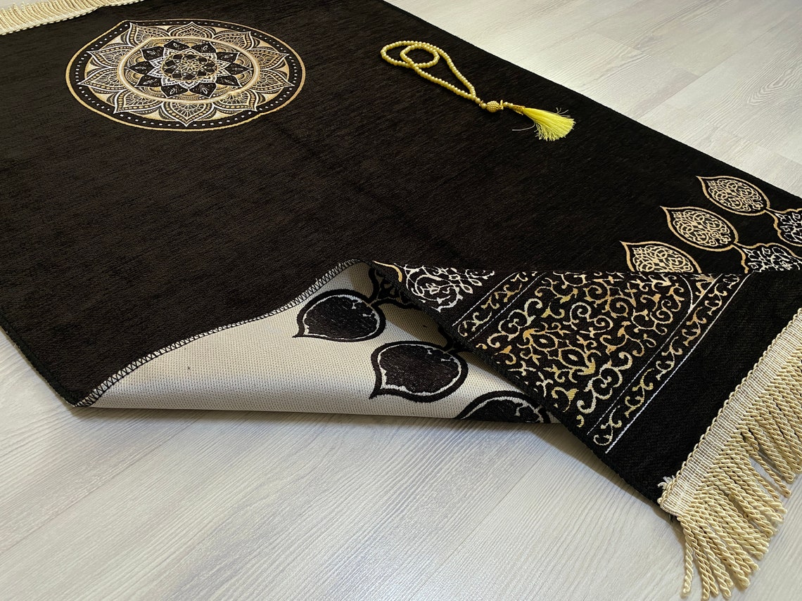 Kaaba Hz Abraham Black Prayer Mat, Sejadah Prayer Mat With Tasbeeh ...