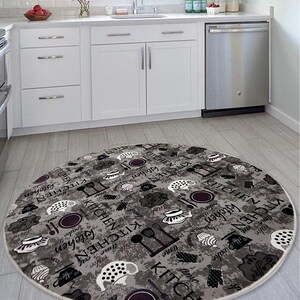 KITCHEN ROUND RUG, Circle Kitchen Area Rug, Brown Farmhouse Rug, Beige ...