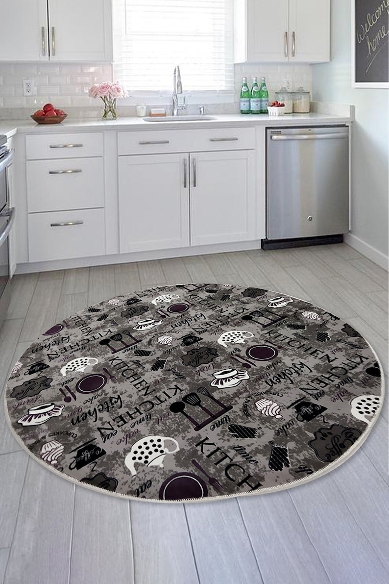 KITCHEN ROUND RUG Circle Kitchen Area Rug Brown Farmhouse - Etsy