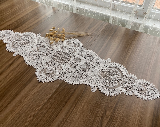 Cream French Lace Table Runner, Vintage Style French Tablecloth for ...