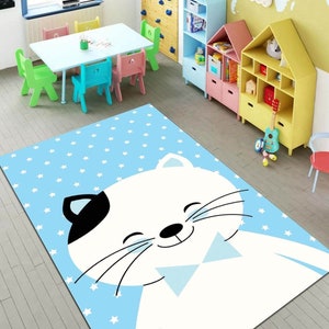 CAT CLOUD PATTERNED Rug for Bedroom, Soft Play Mat, Girls Boys Bedroom ...