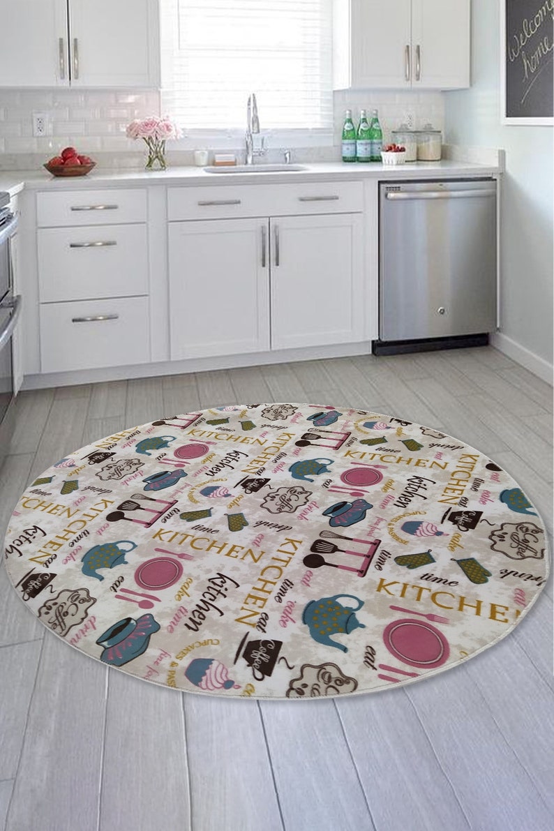 KITCHEN ROUND RUG Circle Kitchen Area Rug Brown Farmhouse - Etsy