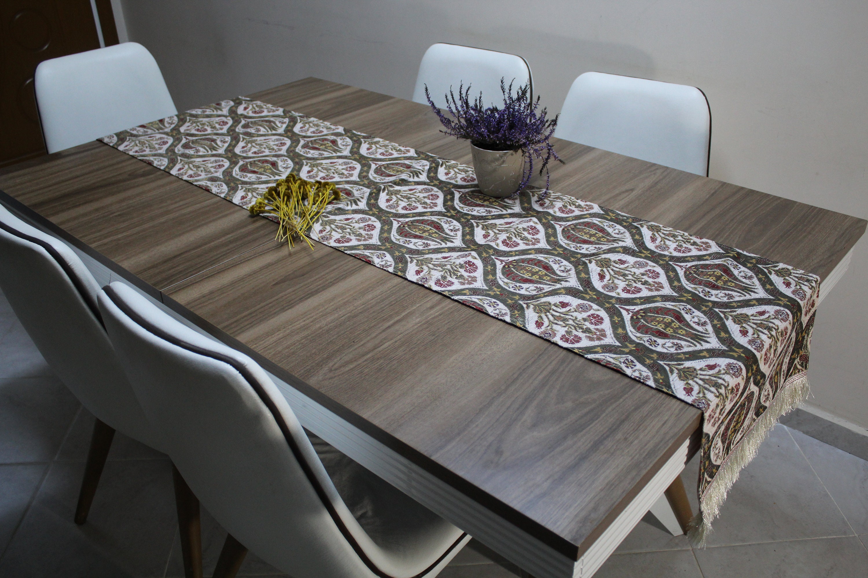 Beige Turkish Table Cloth Runner Tulip Design Floral Boho | Etsy