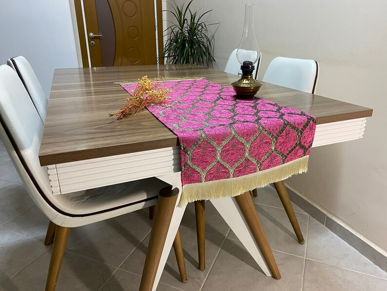 Fuchsia Peacock Tail Pattern Turkish Table Runner Short Boho - Etsy