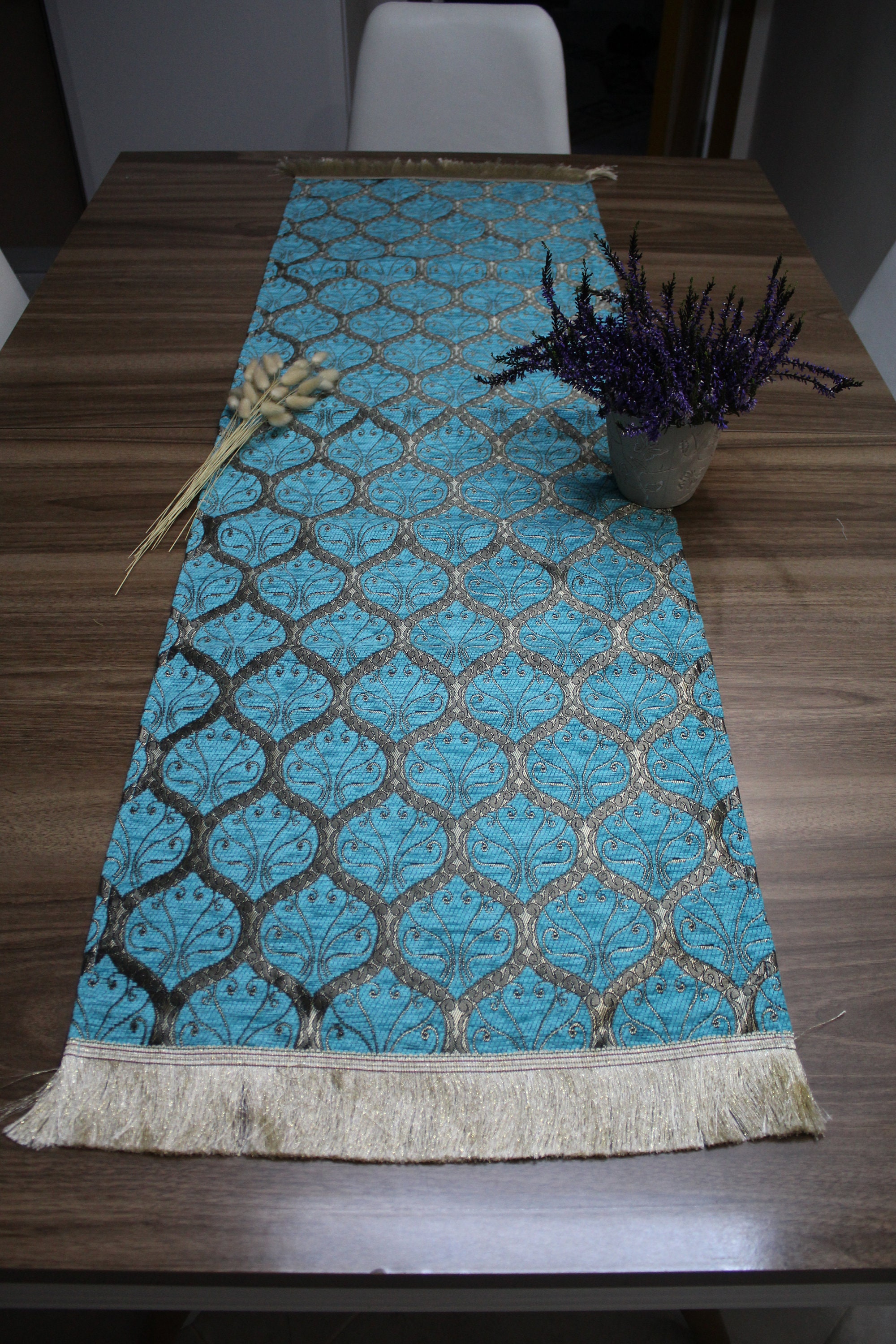 Turquoise Turkish Table Cloth Runner, Cotton Table Runner, Table Cloth ...
