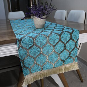 Turquoise Turkish Table Cloth Runner, Cotton Table Runner, Table Cloth ...