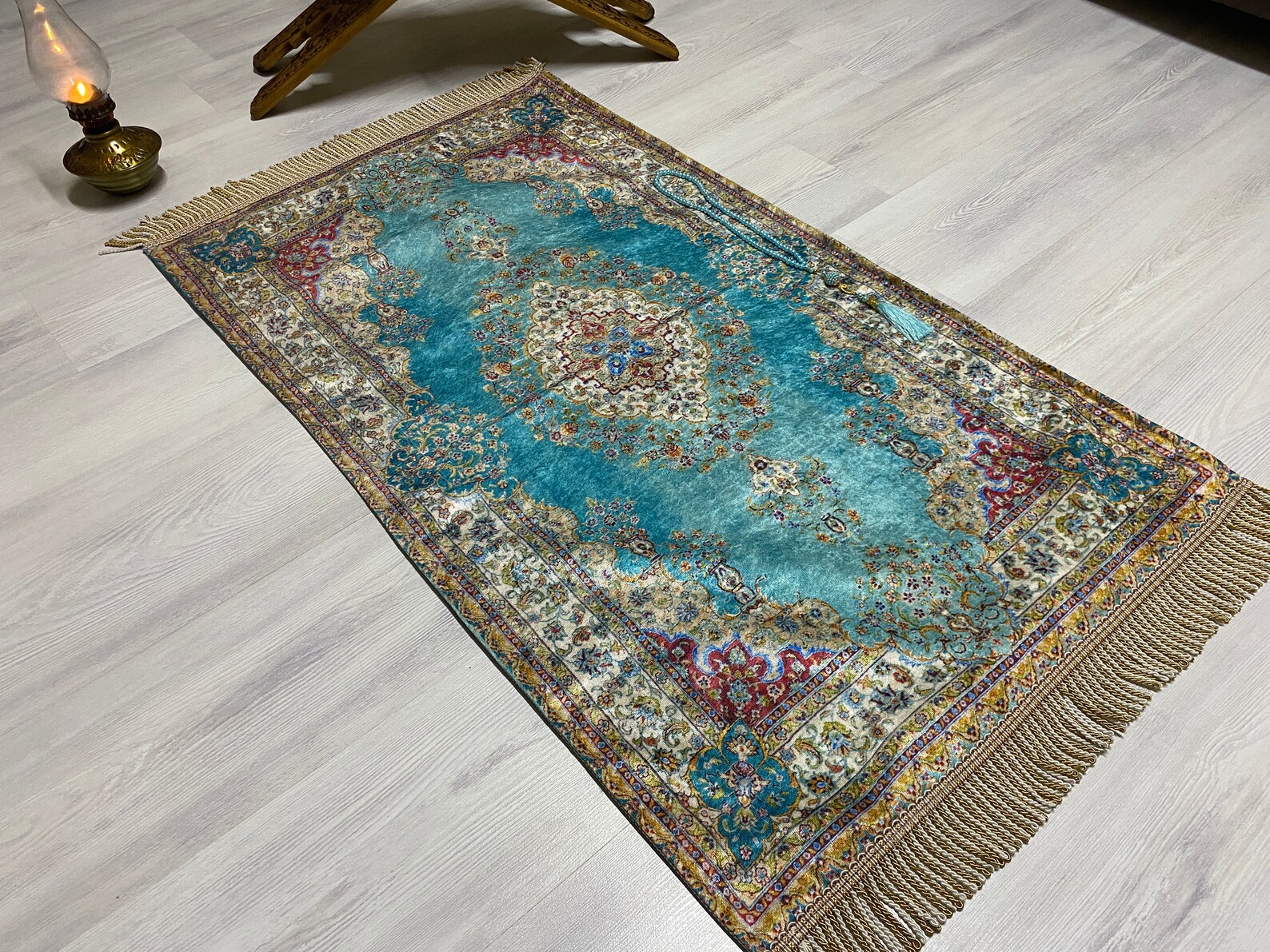 Soft Turquoise Prayer Mat With Tasbeeh, Prayer Bohemian Rug, Turkish ...