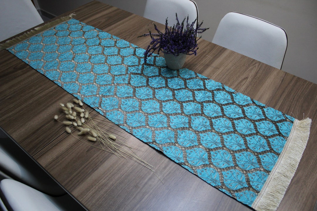 Turquoise Turkish Table Cloth Runner, Cotton Table Runner, Table Cloth ...