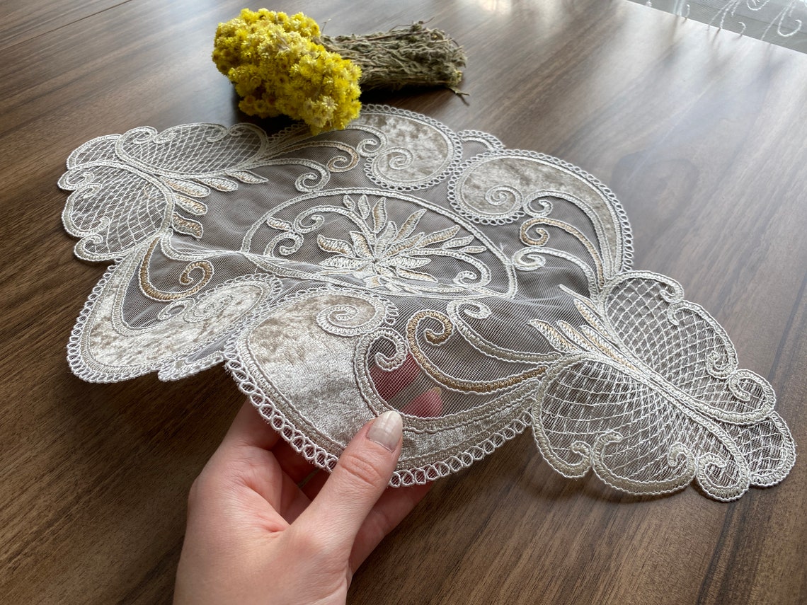 Cream French Velvet Lace Doily Placemats, Vintage Lace Placemats ...