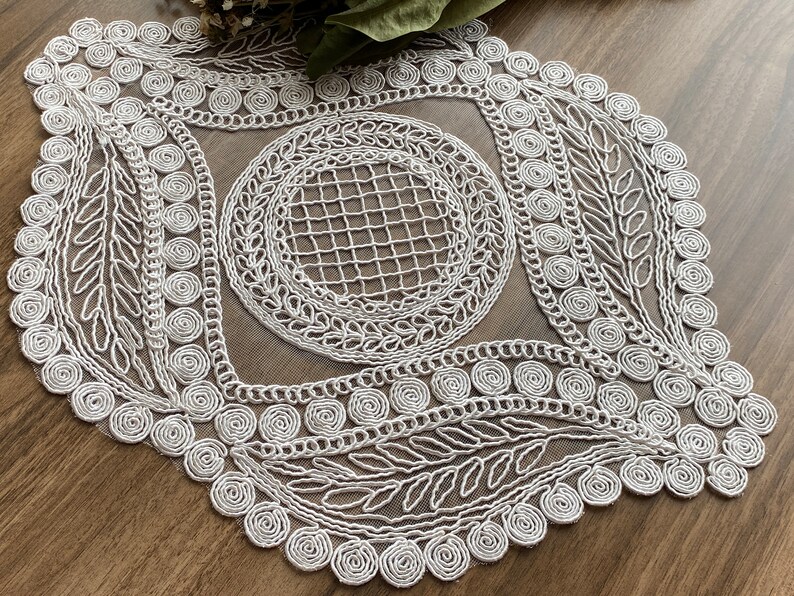 Cream French Lace Doily Placemats, Vintage Velvet Lace Placemats ...