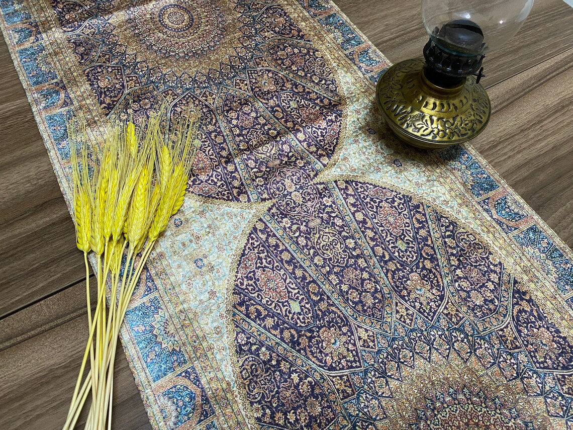 Green Mosaic Medallion Turkish Table Runner Long Boho Wedding | Etsy