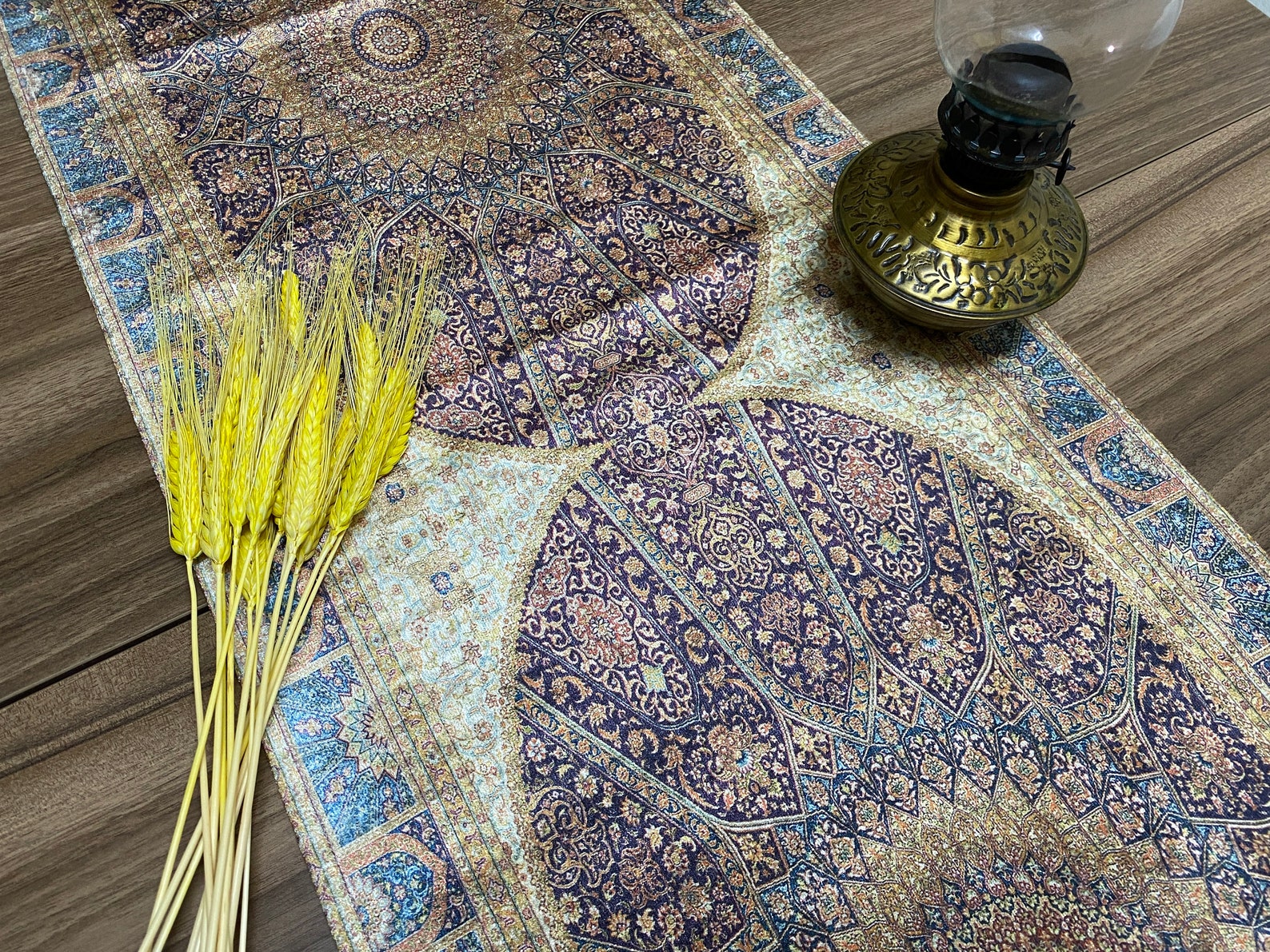 Green Mosaic Medallion Turkish Table Runner, Long Boho Wedding Table ...