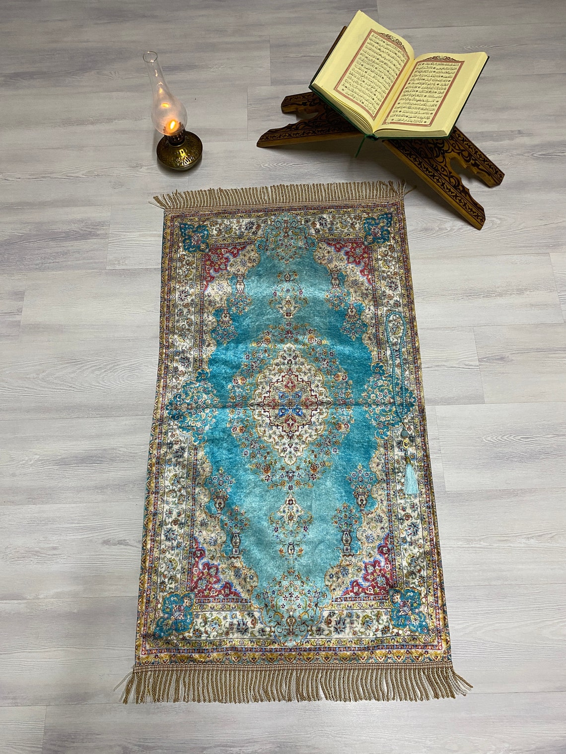 Soft Turquoise Prayer Mat With Tasbeeh Prayer Bohemian Rug - Etsy