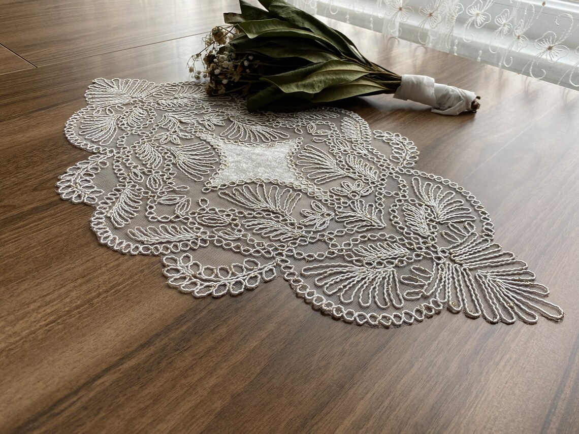 Cream French Lace Doily Placemats, Vintage Velvet Lace Placemats ...