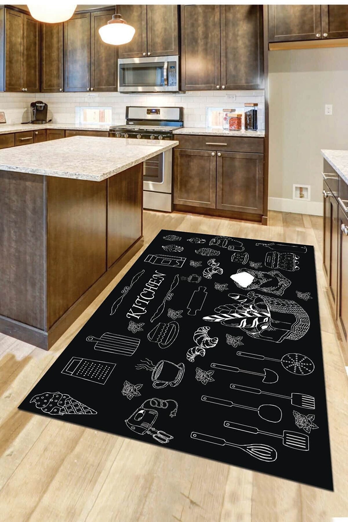 KITCHEN RUG, Washable Decorative Kitchen Area Mat, Knife and Fork Print ...