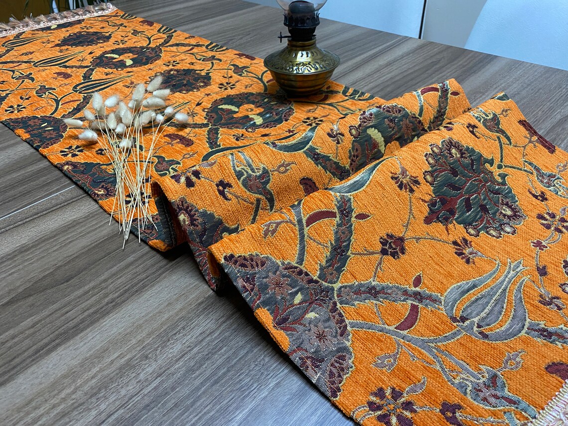 Orange Turkish Table Cloth Runner, Tulip Traditional Turkish Table ...