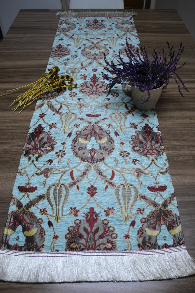 Turquoise Turkish Table Cloth Runner Tulip Design Floral Boho - Etsy