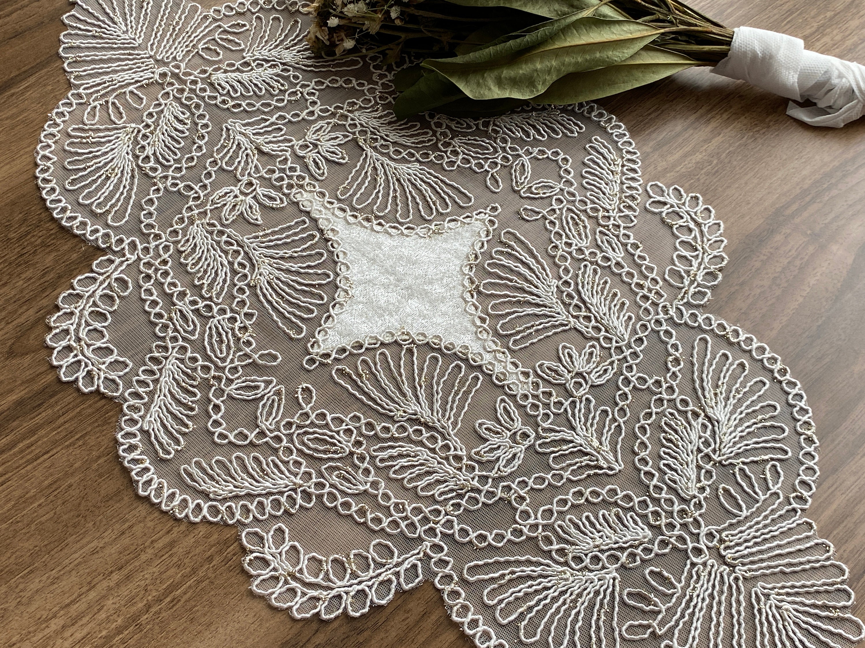 Cream French Lace Doily Placemats, Vintage Velvet Lace Placemats ...