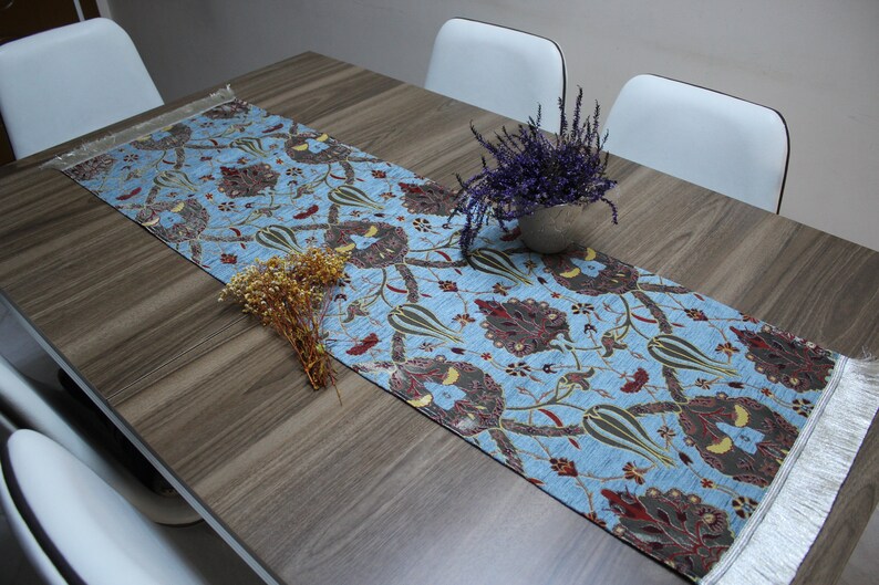 Turquoise Turkish Table Cloth Runner Tulip Design Floral Boho - Etsy