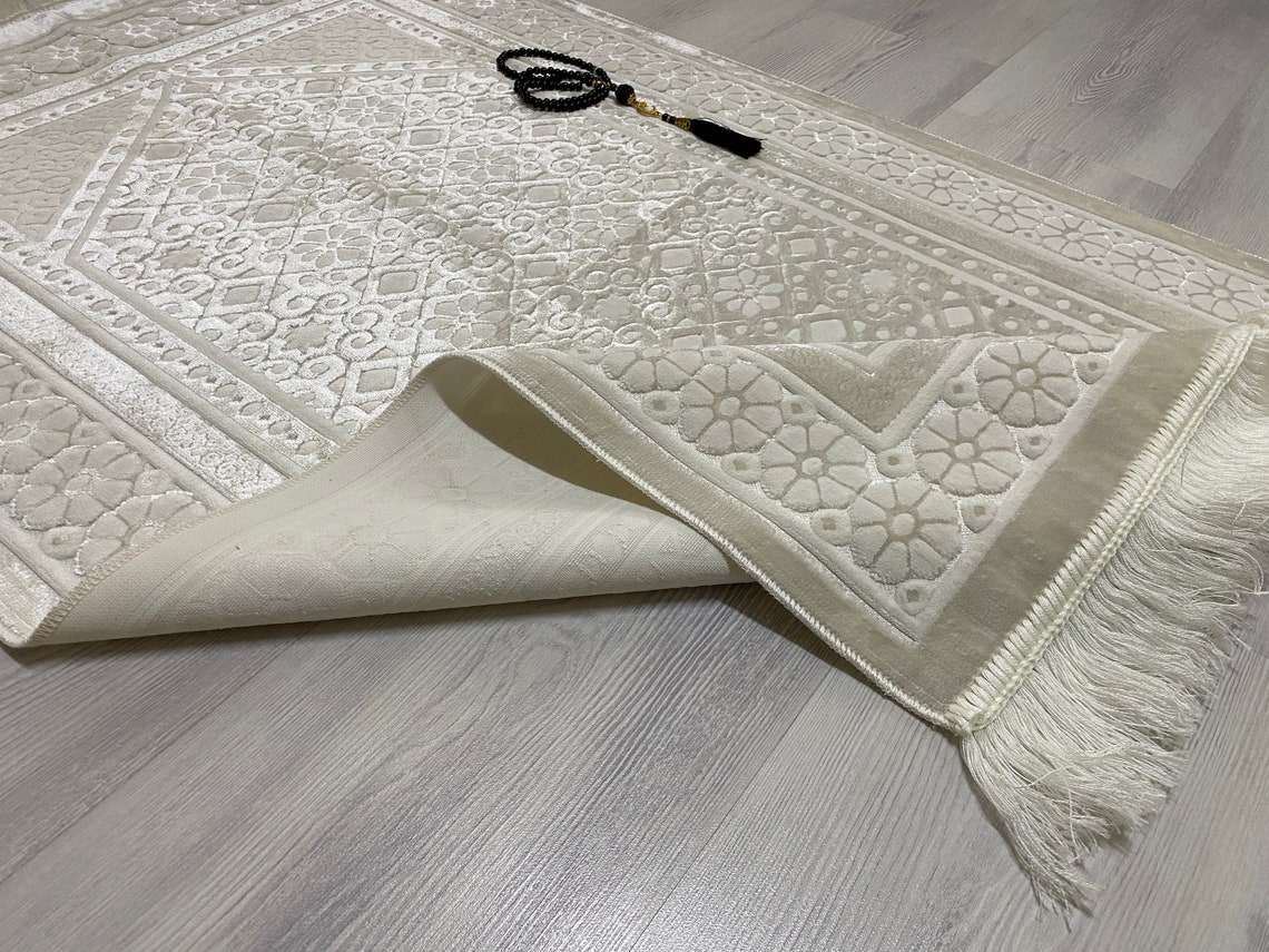 Soft Thick White Prayer Mat Sejadah Prayer Mat With - Etsy