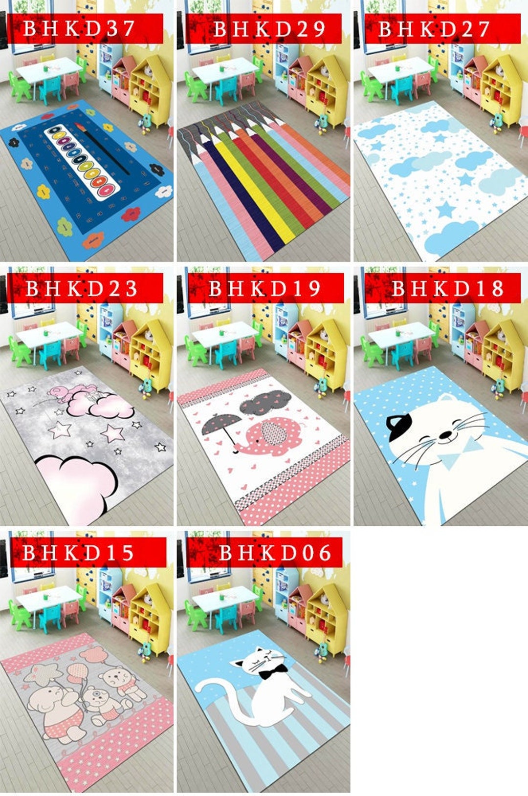 CAT CLOUD PATTERNED Rug for Bedroom, Soft Play Mat, Girls Boys Bedroom ...