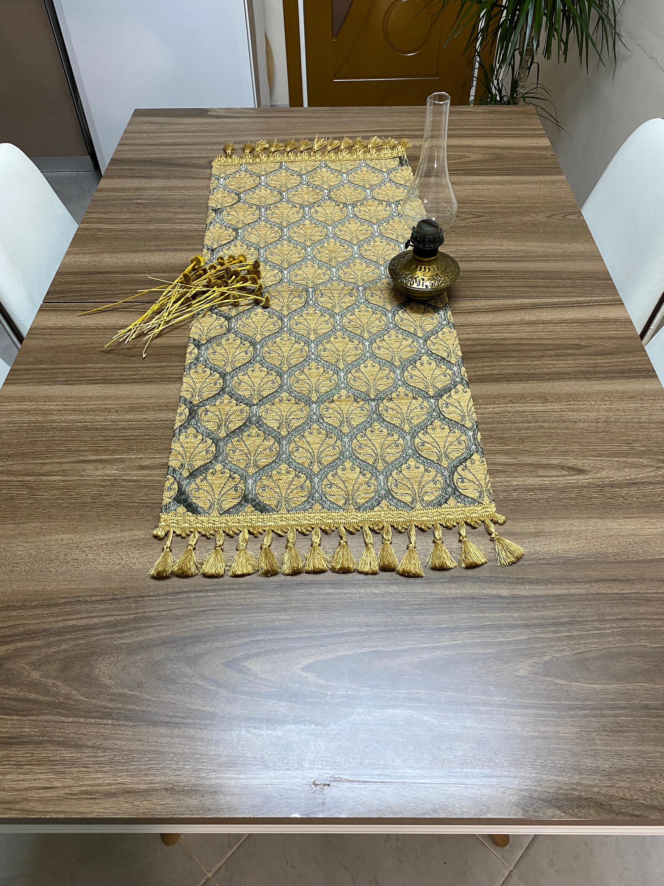 Mustard Peacock Pattern Turkish Coffee Table Cloth Runner | Etsy