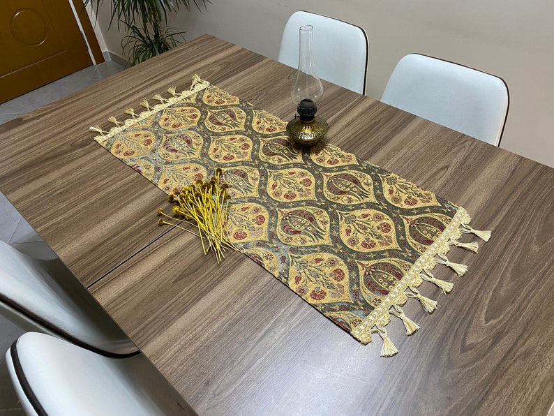 Mustard Tulip Pattern Turkish Coffee Table Cloth Runner - Etsy