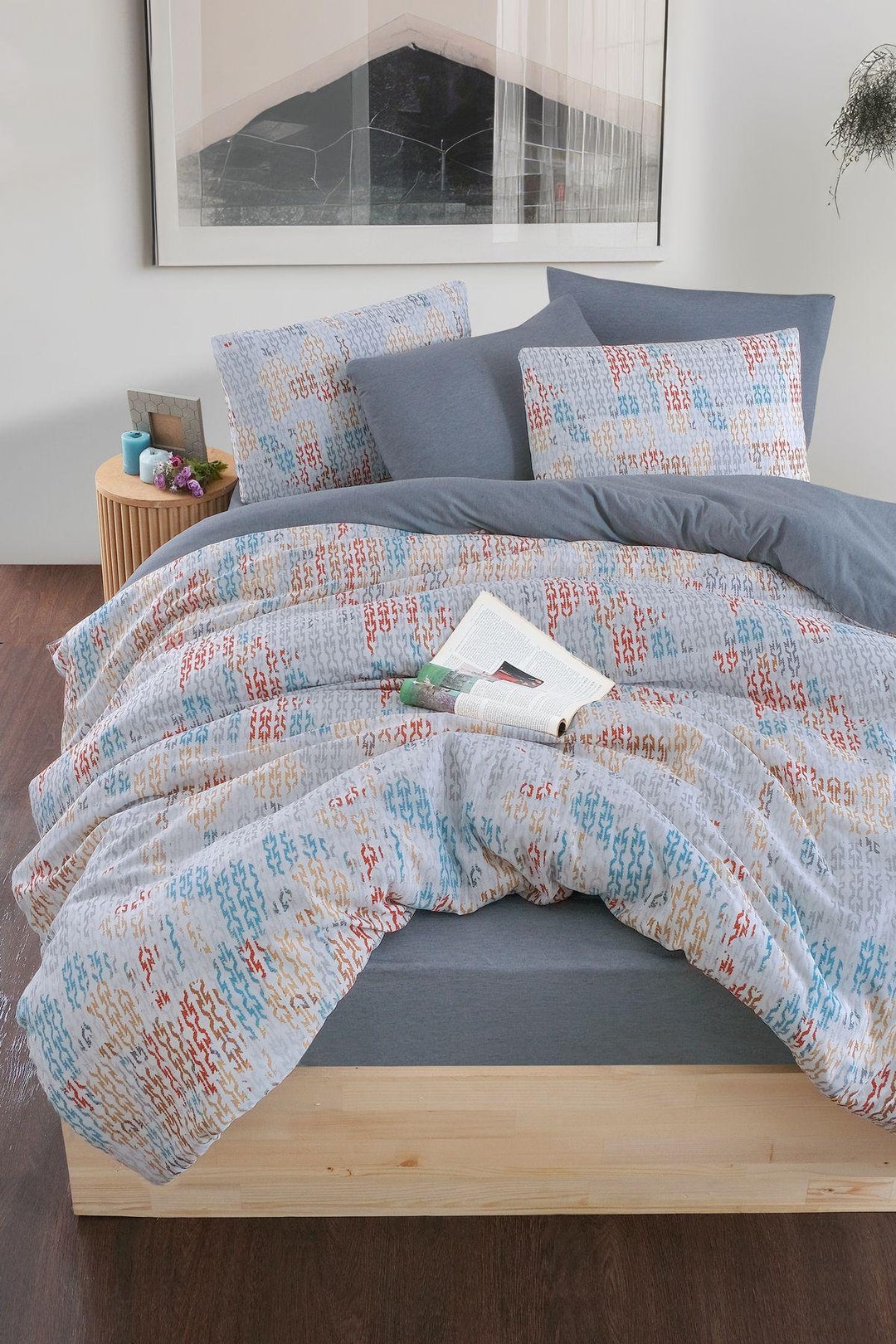 Multicolored Abstract Duvet Cover Set With Fitted Sheet & Pillowcases ...