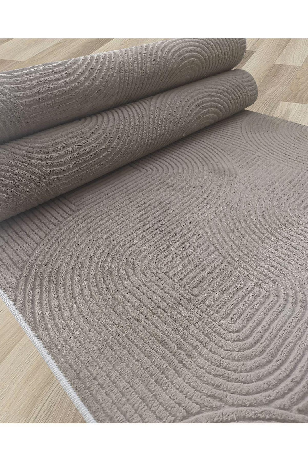 Modern Beige Embossed Non-slip Runner - Custom Sizes Available, Soft ...