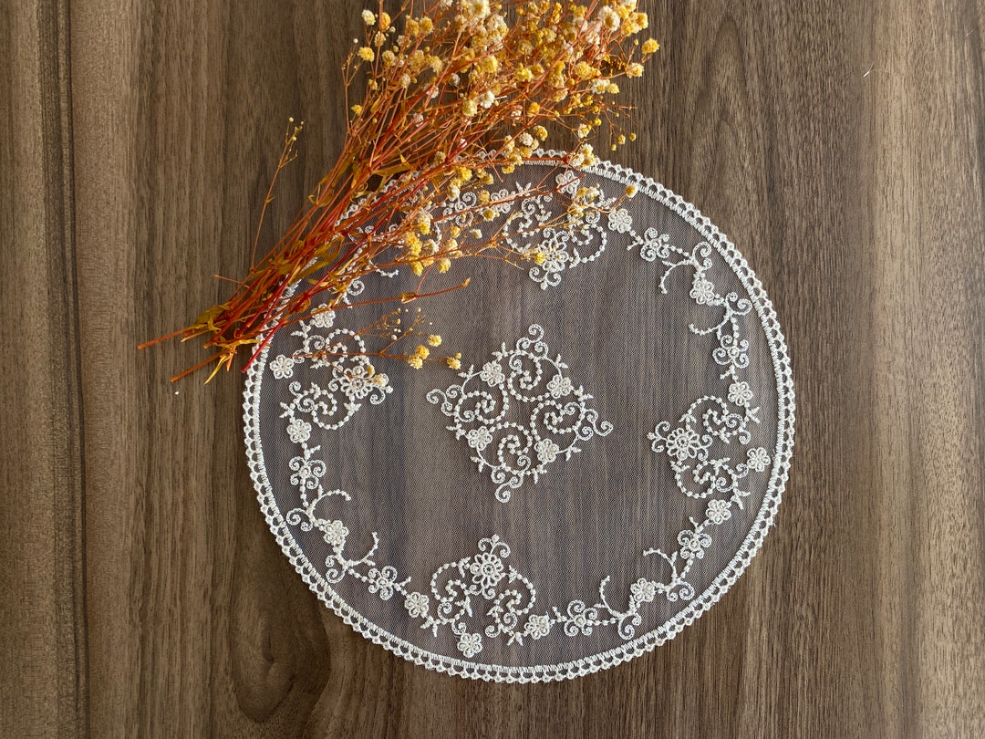 Cream French Lace Round Table Mat, Lace Doily, Doily, Placemat, Round ...