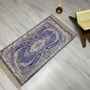 Soft Dark Blue Prayer Mat, Prayer Mat With Tasbeeh, Prayer Rug, Muslim ...