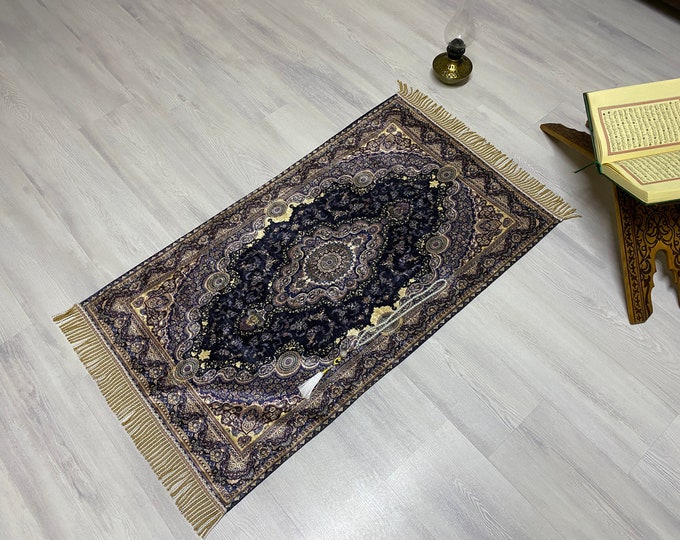 Dark Blue Prayer Rug, Prayer Mat, Sejhade Musala Gift Set, Eid Mubarak ...