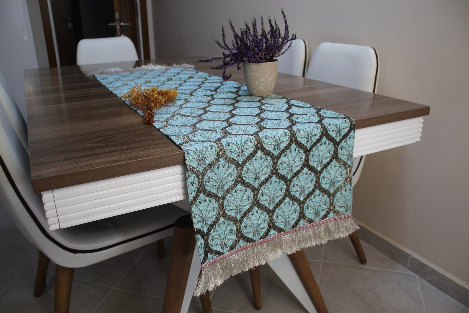 Turquoise Turkish Table Cloth Runner Chenille Table Runner - Etsy