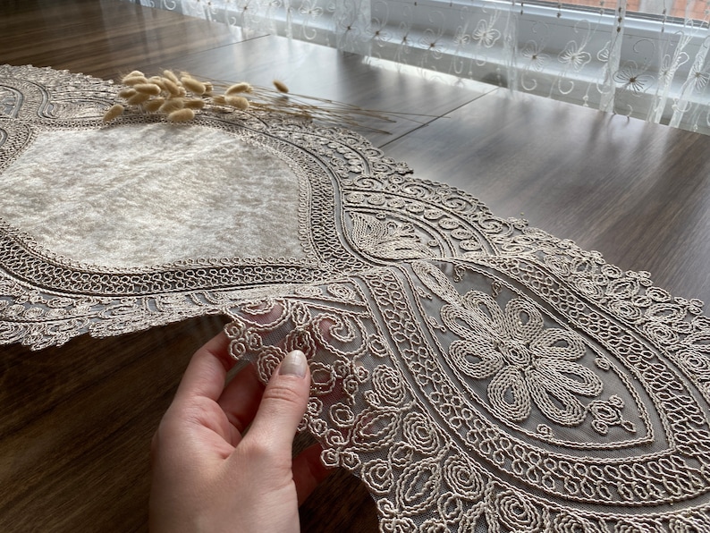 Cappuccino French Lace Table Velvet Runner Delicate French - Etsy