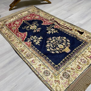 Dark Blue Flowers Prayer Mat, Prayer Mat With Tasbeeh, Prayer Rug ...