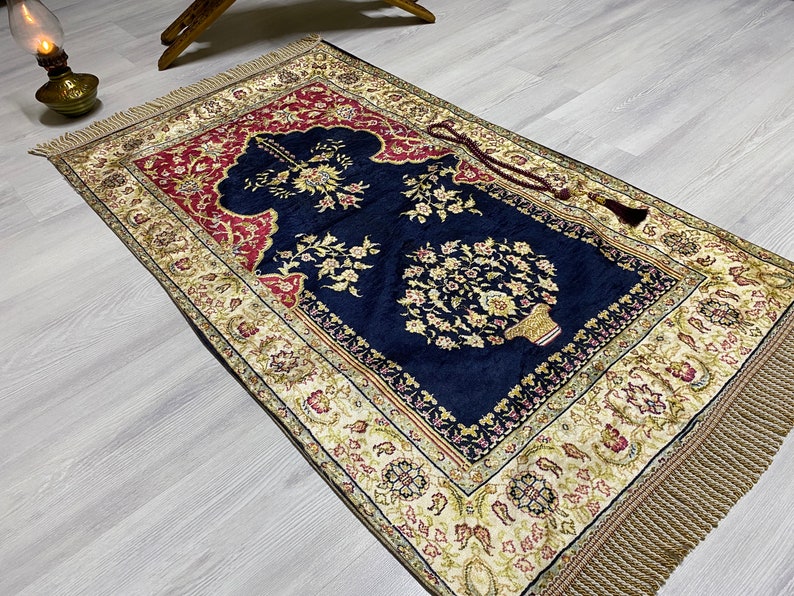 Dark Blue Flowers Prayer Mat Prayer Mat With Tasbeeh Prayer - Etsy