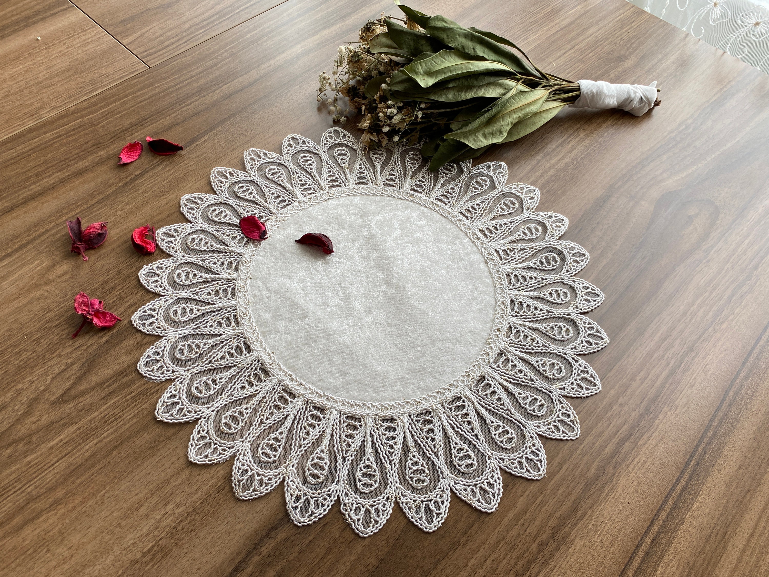Cream French Lace Doily Placemats, Vintage Velvet Lace Placemats ...