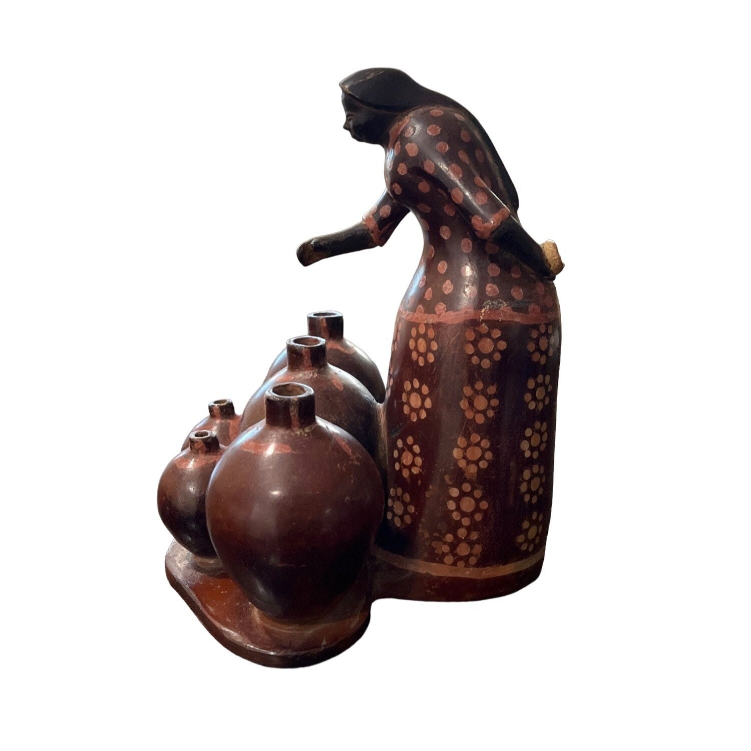 Chulucanas Peru Folk Art Pottery Figurine Women With Jug Signed P. Sosa ...