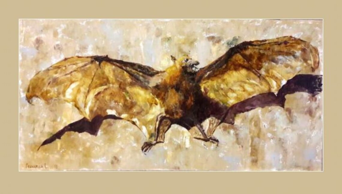 Bat original oil painting Bat wall art Bat unusual gift | Etsy