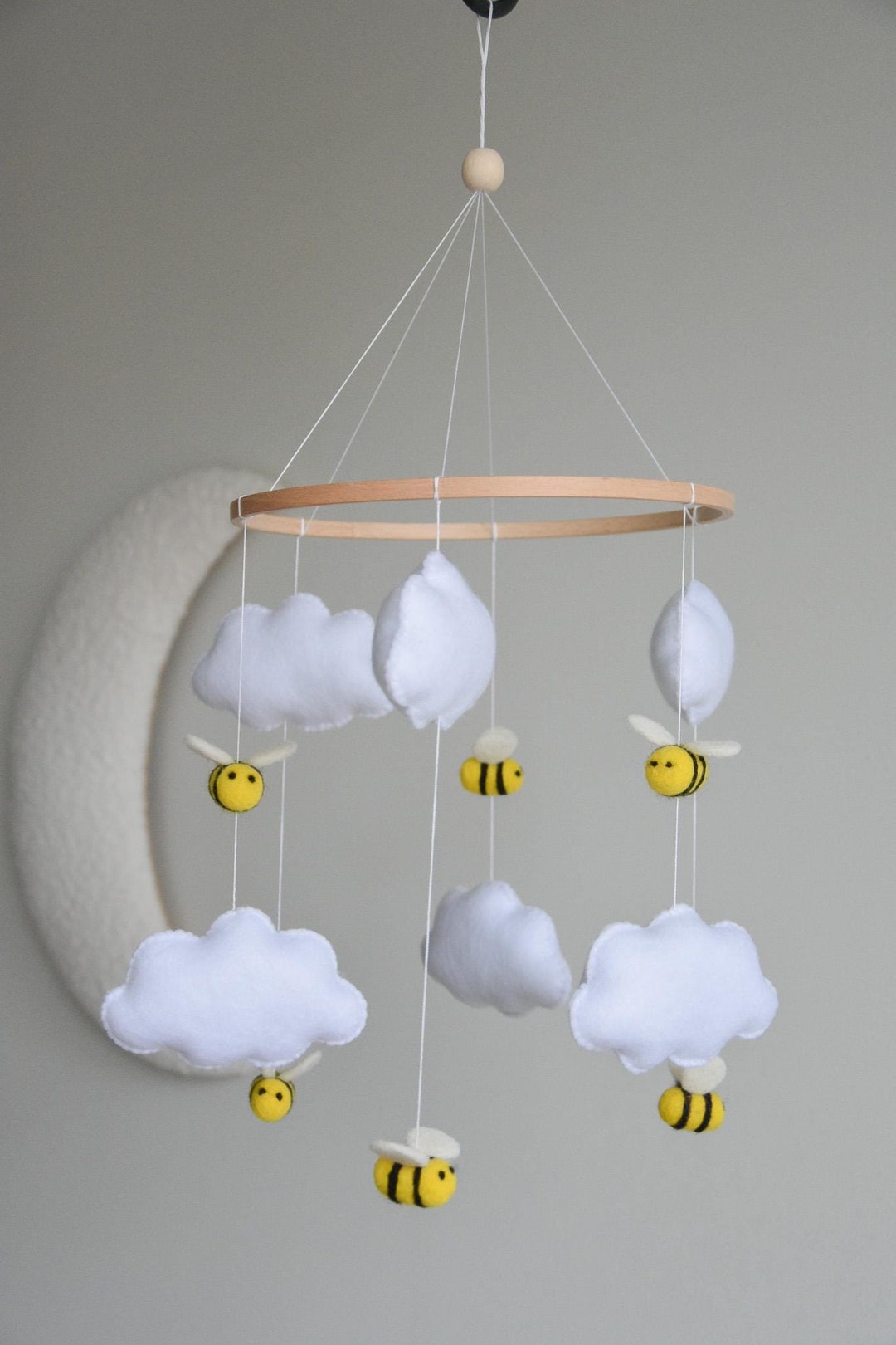 Bee Baby Mobile • Boucle Cloud Crib Mobile • Neutral Nursery Decor ...